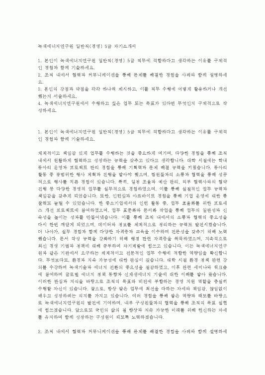 녹색에너지연구원 일반직(경영) 5급 자기소개서