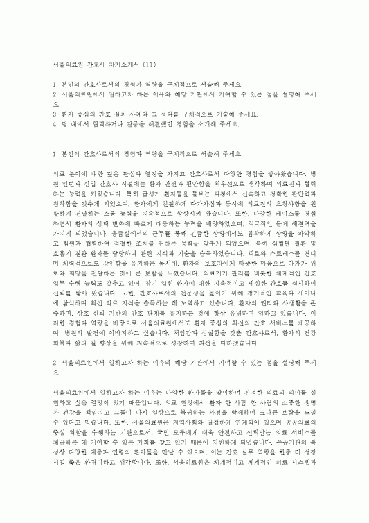 서울의료원 간호사 자기소개서 (11)