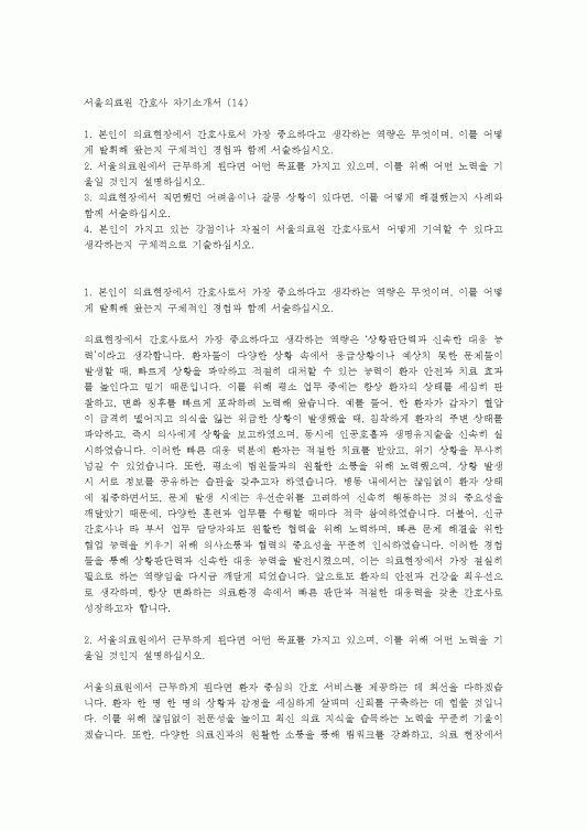 서울의료원 간호사 자기소개서 (14)