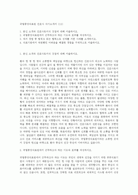 국립중앙의료원 간호사 자기소개서 (12)