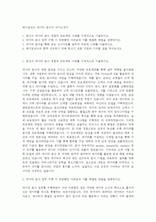 베이글코드 데이터 분석가 자기소개서