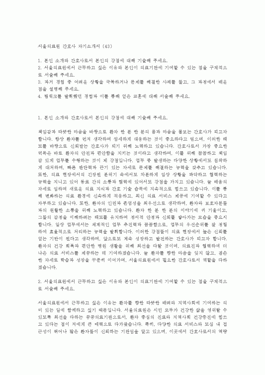 서울의료원 간호사 자기소개서 (43)
