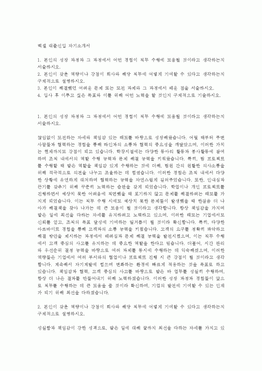 벡셀 대졸신입 자기소개서