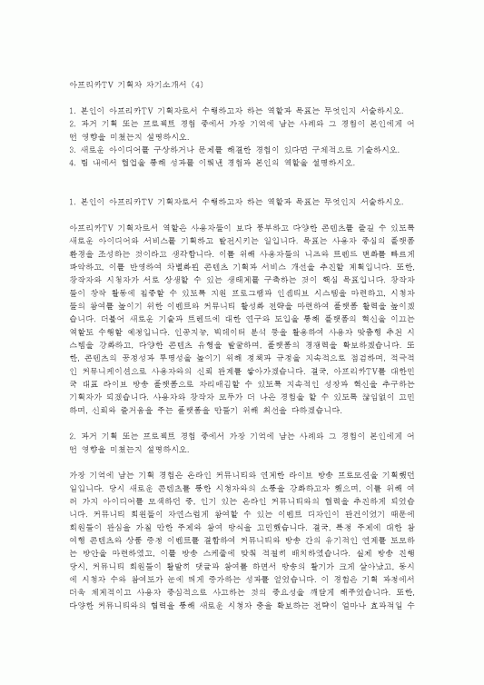 아프리카TV 기획자 자기소개서 (4)