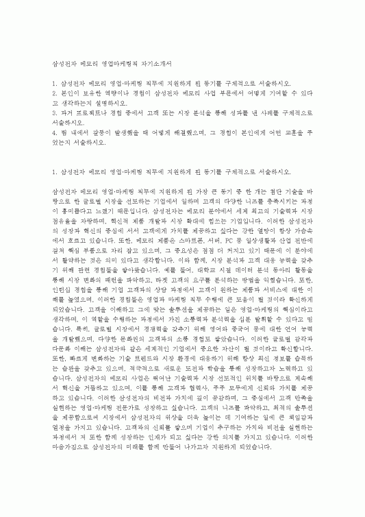 삼성전자 메모리 영업마케팅직 자기소개서