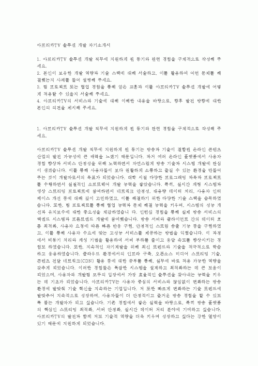 아프리카TV 솔루션 개발 자기소개서