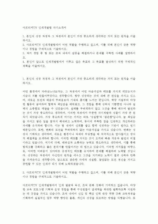 아프리카TV 인재개발팀 자기소개서