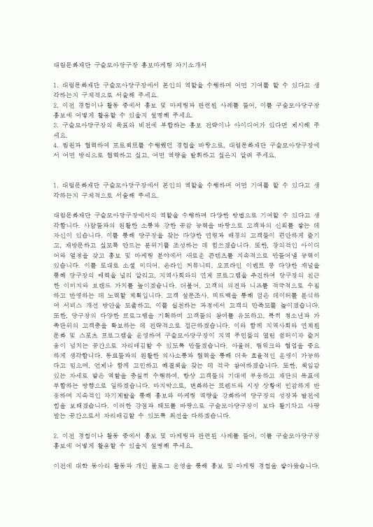 대림문화재단 구슬모아당구장 홍보마케팅 자기소개서