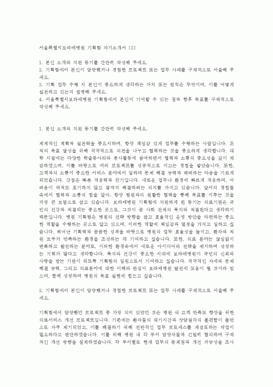 서울특별시보라매병원 기획팀 자기소개서 (3)