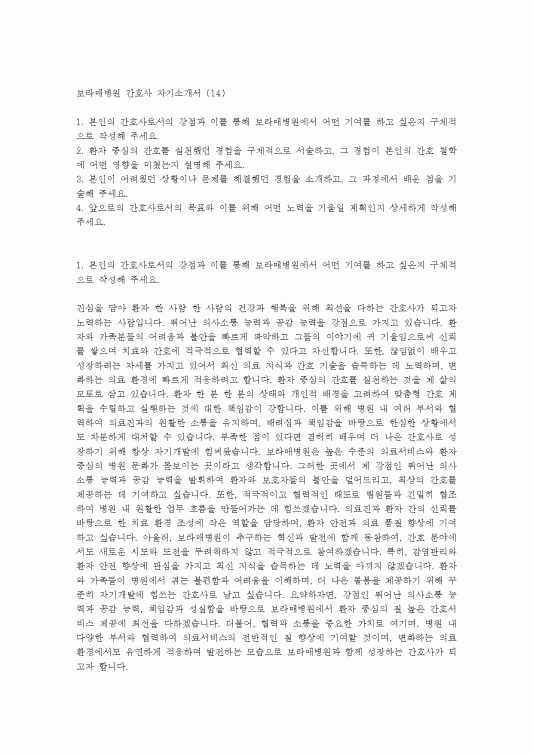 보라매병원 간호사 자기소개서 (14)