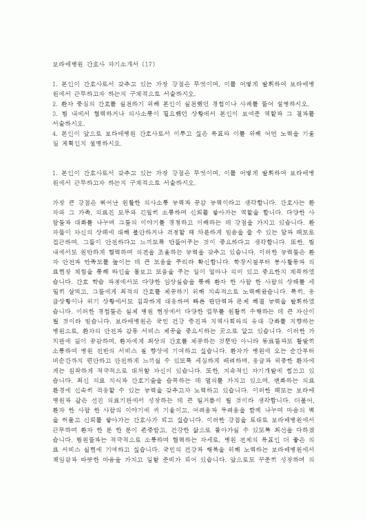 보라매병원 간호사 자기소개서 (17)