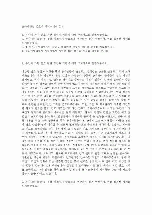 보라매병원 간호직 자기소개서 (3)