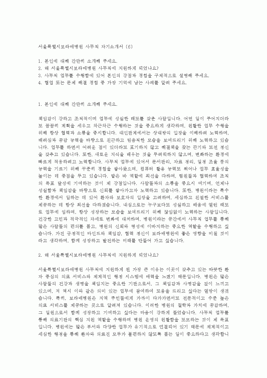 서울특별시보라매병원 사무직 자기소개서 (6)