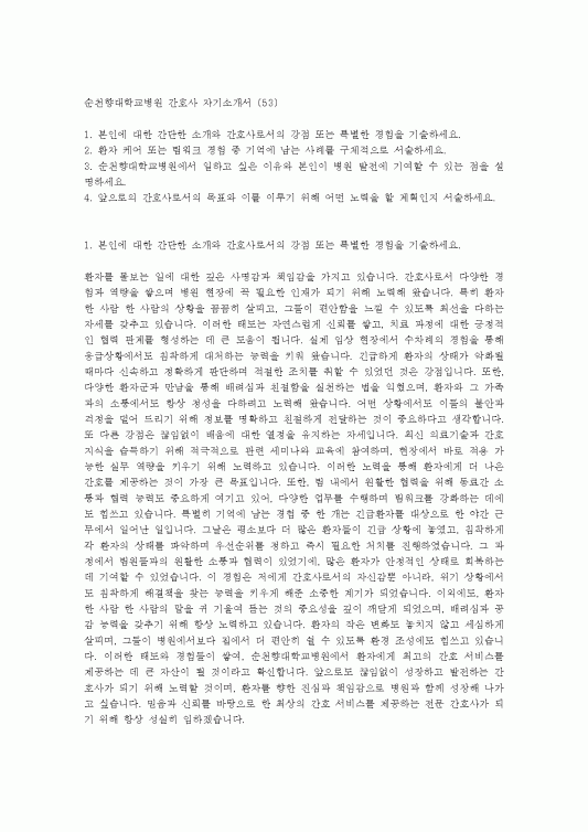 순천향대학교병원 간호사 자기소개서 (53)