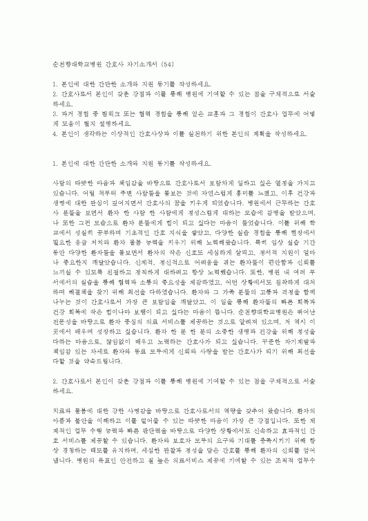 순천향대학교병원 간호사 자기소개서 (54)