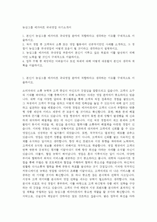 농심그룹 메가마트 국내영업 자기소개서