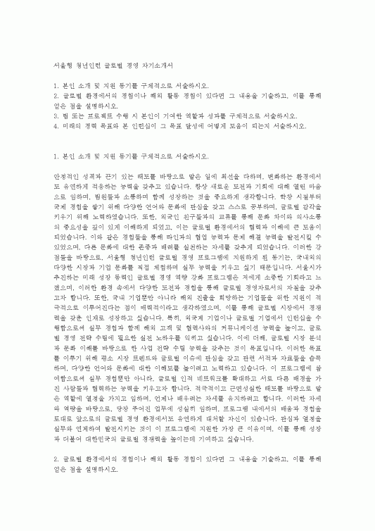 서울형 청년인턴 글로벌 경영 자기소개서