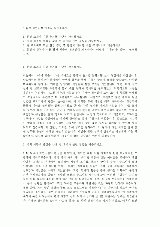서울형 청년인턴 기획직 자기소개서