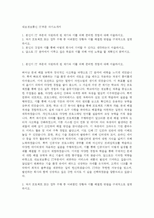 대보정보통신 IT부문 자기소개서