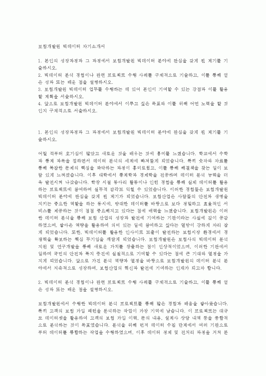 보험개발원 빅데이터 자기소개서