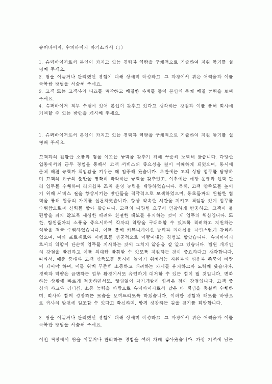 슈퍼바이저, 수퍼바이저 자기소개서 (1)