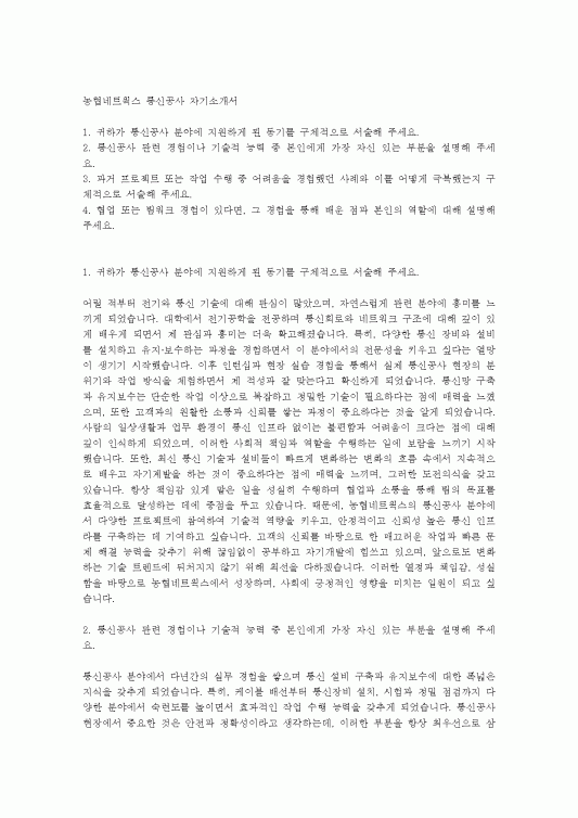 농협네트웍스 통신공사 자기소개서