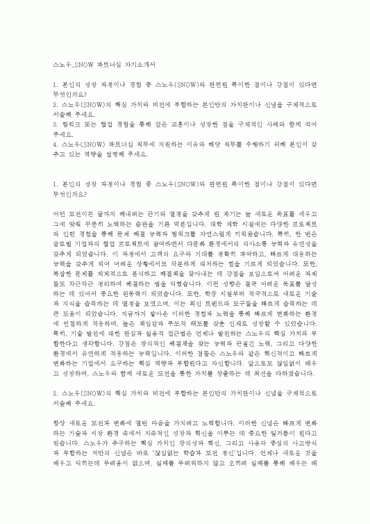 스노우_SNOW 파트너십 자기소개서