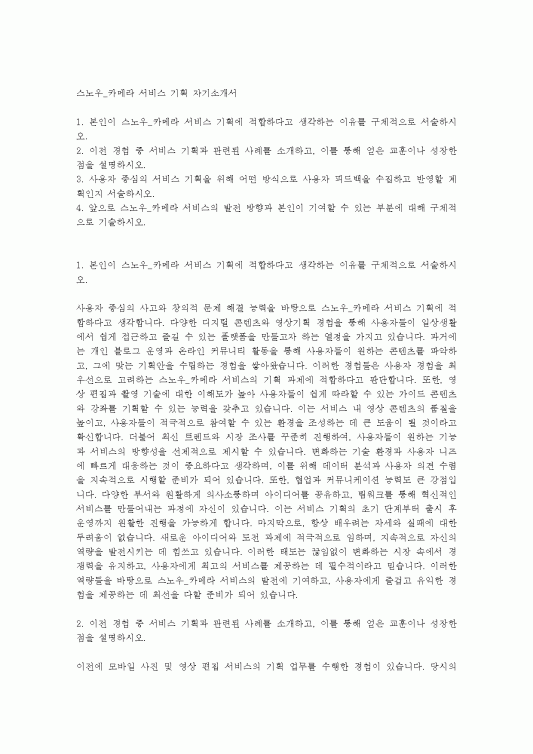 스노우_카메라 서비스 기획 자기소개서