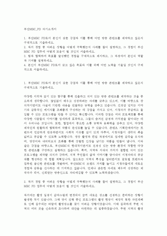 부산MBC_PD 자기소개서
