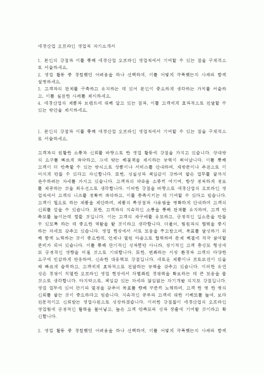 애경산업 오프라인 영업직 자기소개서