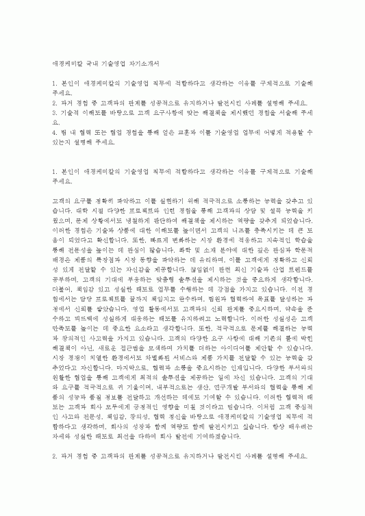 애경케미칼 국내 기술영업 자기소개서