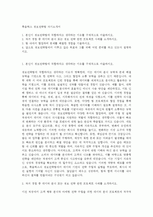 룩옵틱스 정보전략팀 자기소개서