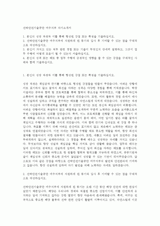 선박안전기술공단 여수지부 자기소개서