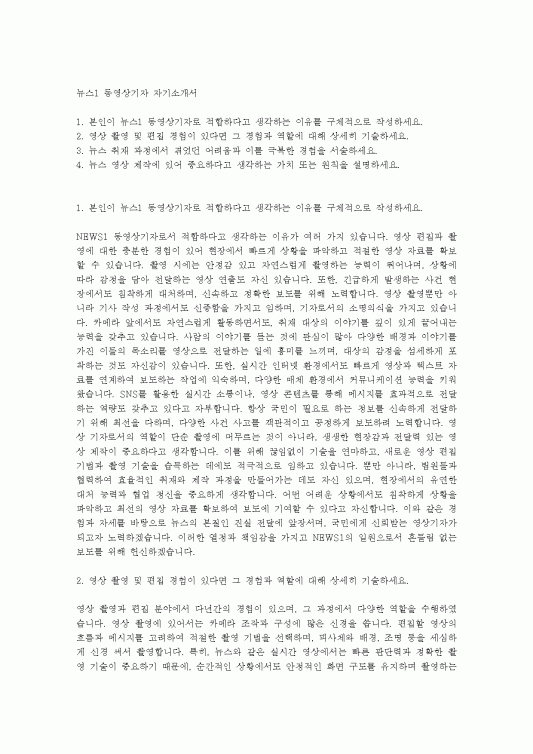 뉴스1 동영상기자 자기소개서