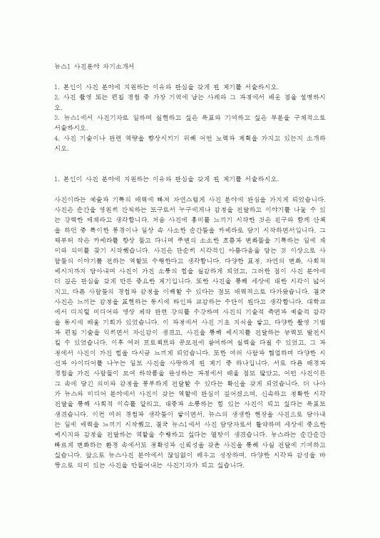 뉴스1 사진분야 자기소개서