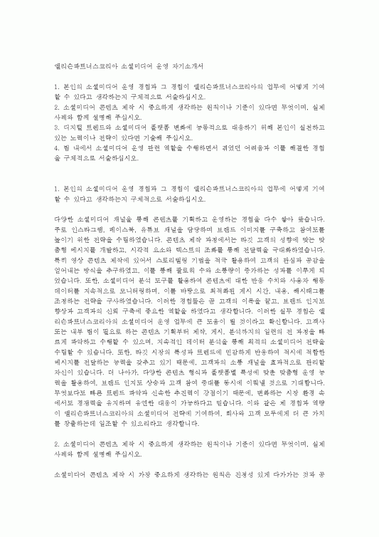 앨리슨파트너스코리아 소셜미디어 운영 자기소개서