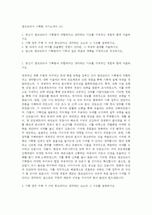 앰코코리아 기획팀 자기소개서 (4)
