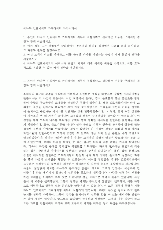 야나두 인포메이드 카피라이터 자기소개서
