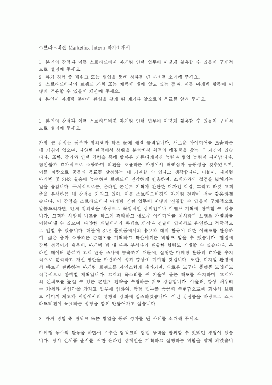 스트라드비젼 Marketing Intern 자기소개서