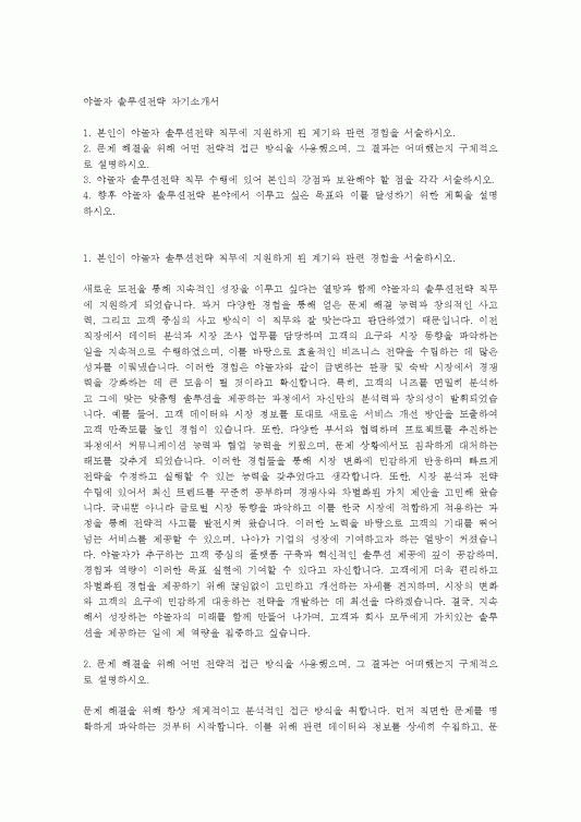 야놀자 솔루션전략 자기소개서