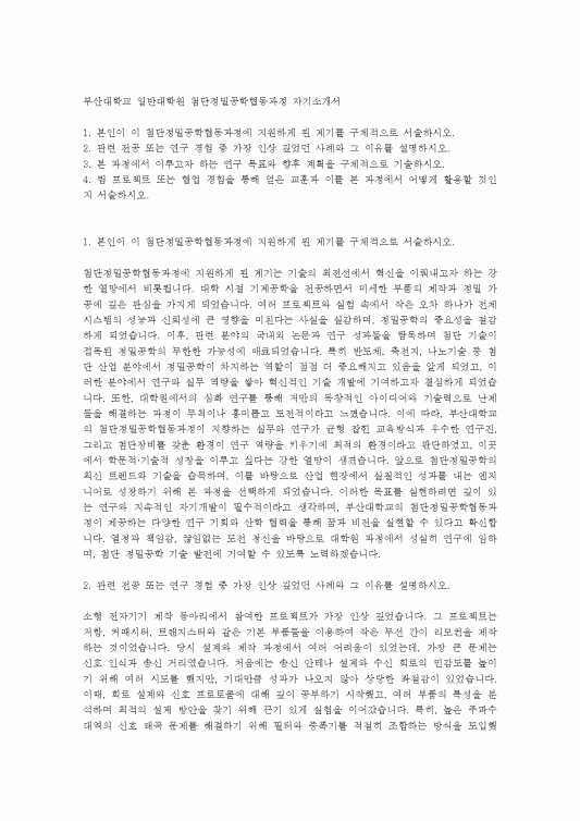 부산대학교 일반대학원 첨단정밀공학협동과정 자기소개서