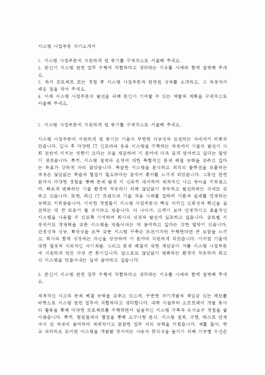 시스템 사업부문 자기소개서
