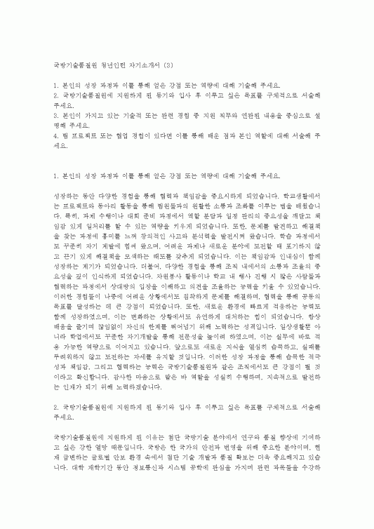 국방기술품질원 청년인턴 자기소개서 (3)