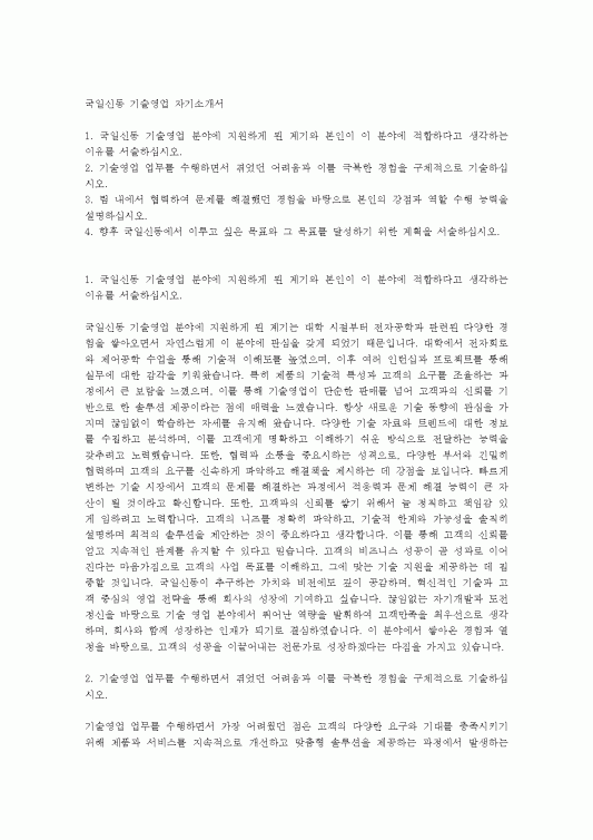 국일신동 기술영업 자기소개서