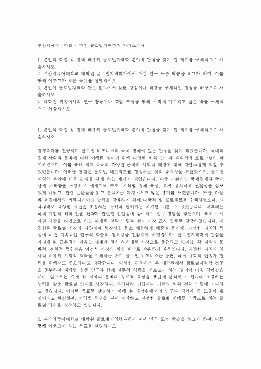 부산외국어대학교 대학원 글로벌지역학과 자기소개서