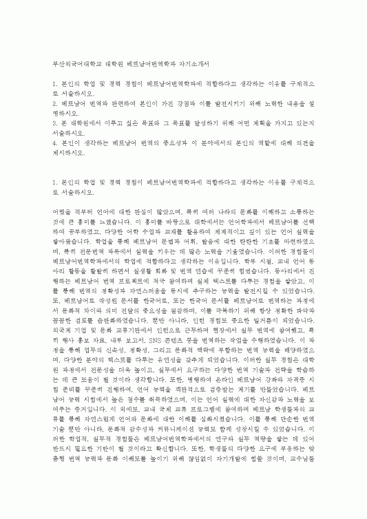 부산외국어대학교 대학원 베트남어번역학과 자기소개서
