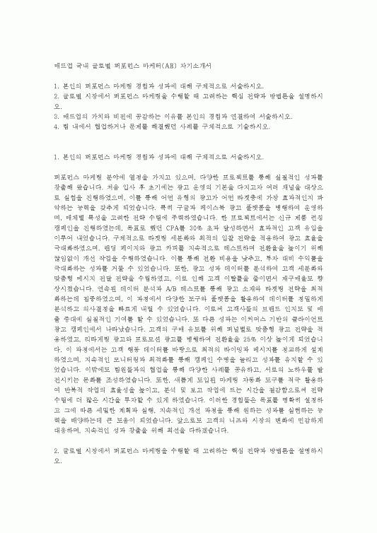 매드업 국내 글로벌 퍼포먼스 마케터(AE) 자기소개서