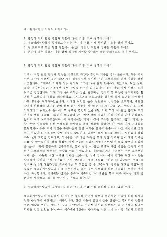 에스앤케이항공 기계직 자기소개서