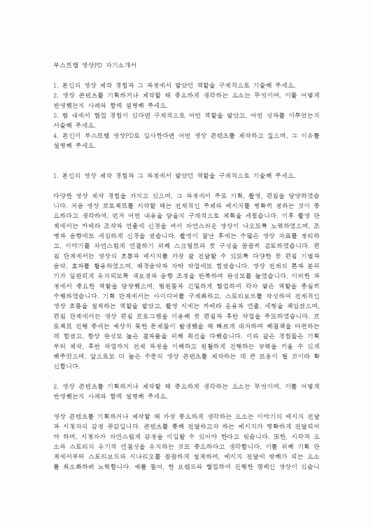 부스트랩 영상PD 자기소개서