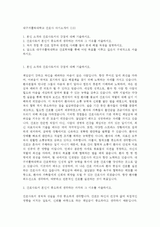 대구가톨릭대학교 간호사 자기소개서 (10)